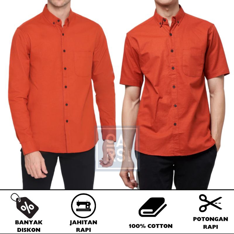 KATUN MERAH KEMEJA Men's Shirt Plain Terracotta Red Brick Color Long ...