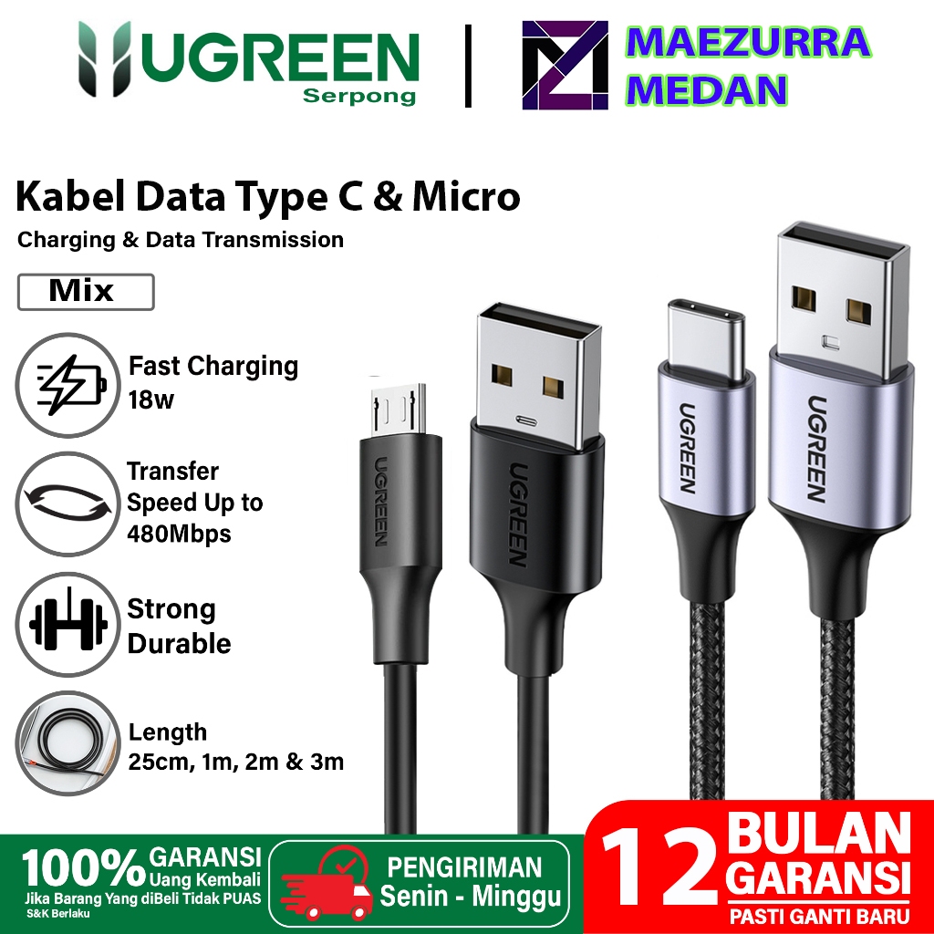 Ugreen USB Type C & Micro Fast Charging Data Cable Original Max 27w ...