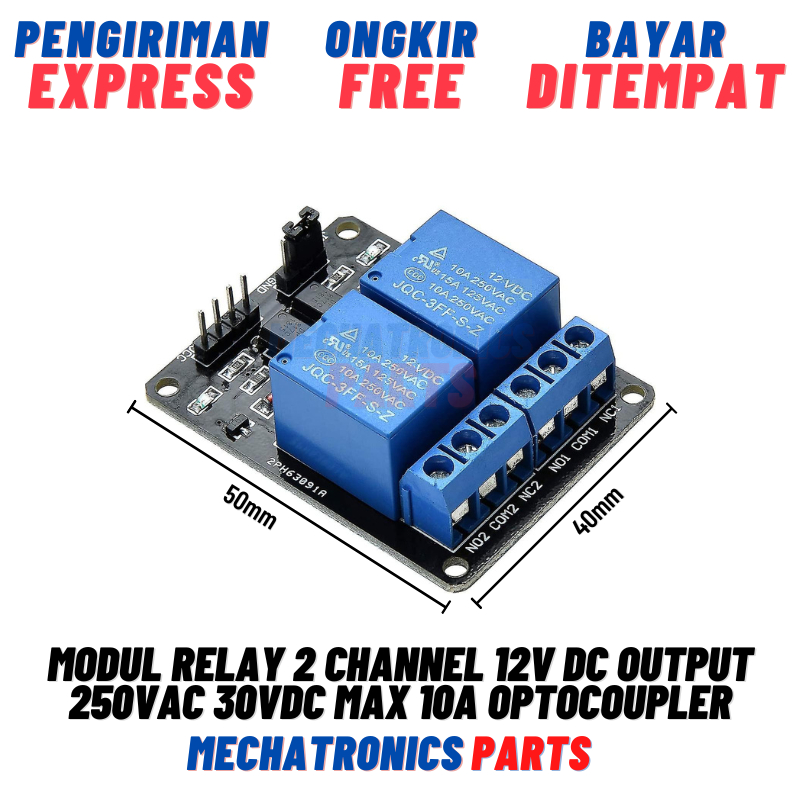 Relay MODULE 2 CHANNEL 12V DC OUTPUT 250VAC 30VDC MAX 10A OPTOCOUPLER ...