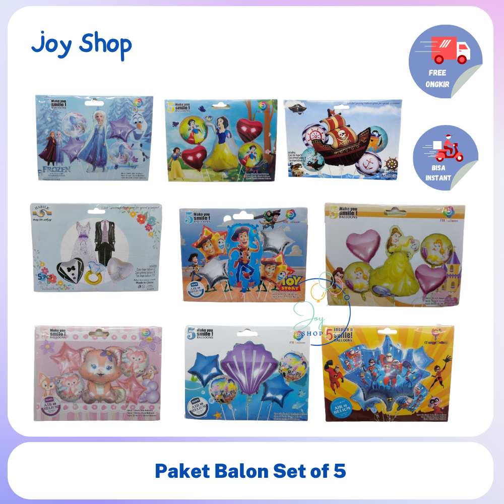Disney Character Foil Balloons Set of 5 Frozen Toy Story Snow Linna ...