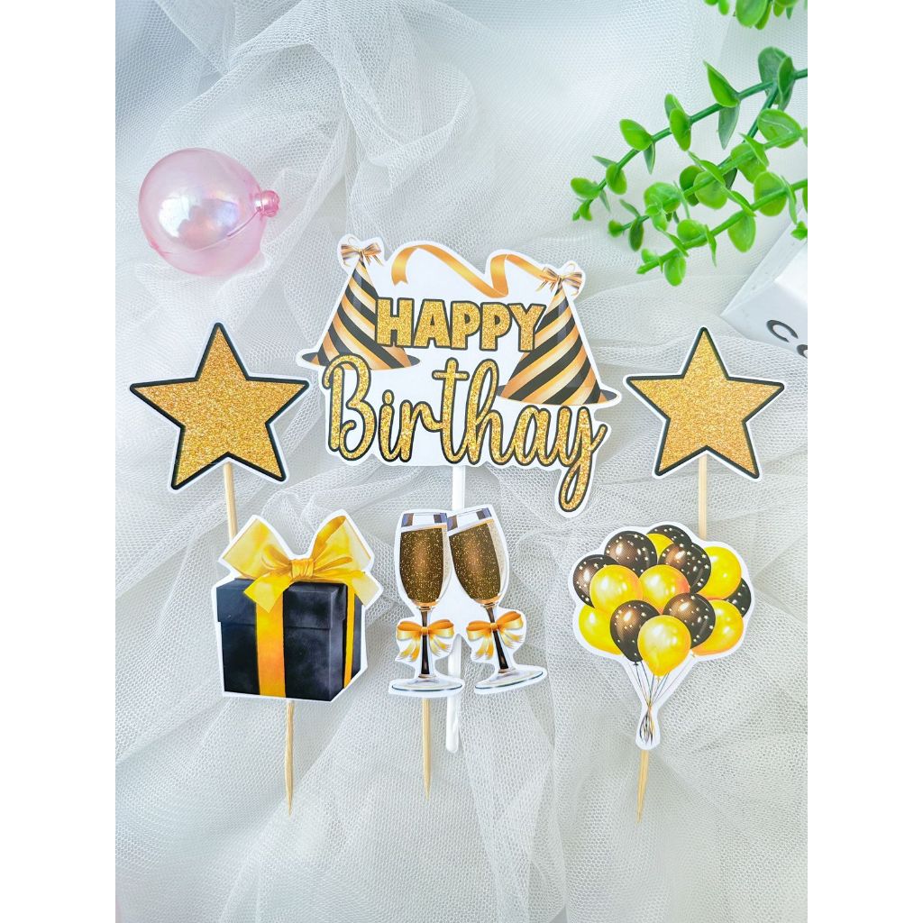 Bj - Happy Birthday HBD Gold Hat - Mini Birthday Cake Topper/Birthday ...