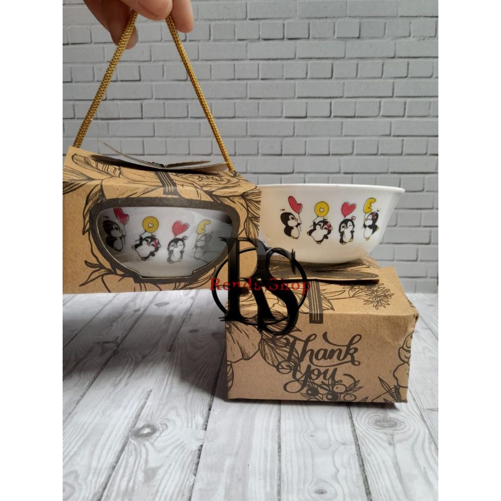 (content 50) Round Penguin Sambal Bowl Souvenir in Box and Rope ...