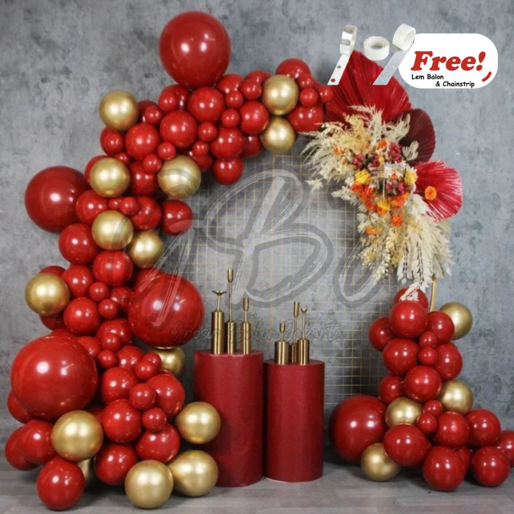 MERAH [PREMIUM Package] Red Gold Birthday Decoration/CNY Simple DIY ...