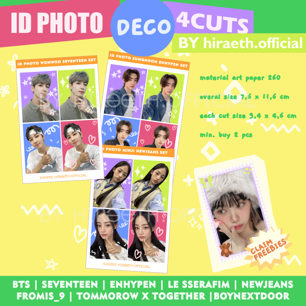 Id PHOTO DECO 4 CUTS BTS TXT LE SSERAFIM SVT BTS | Seventeen | Enhypen ...