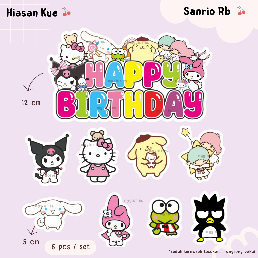 Sanrio Hello Kitty Kuromi Melody Cinamoroll Cake Topper Happy Birthday ...
