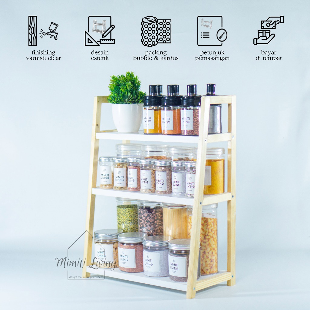KAYU Aesthetic Spice Rack / Jumbo 3 Layer Wooden Kitchen Spice Rack ...