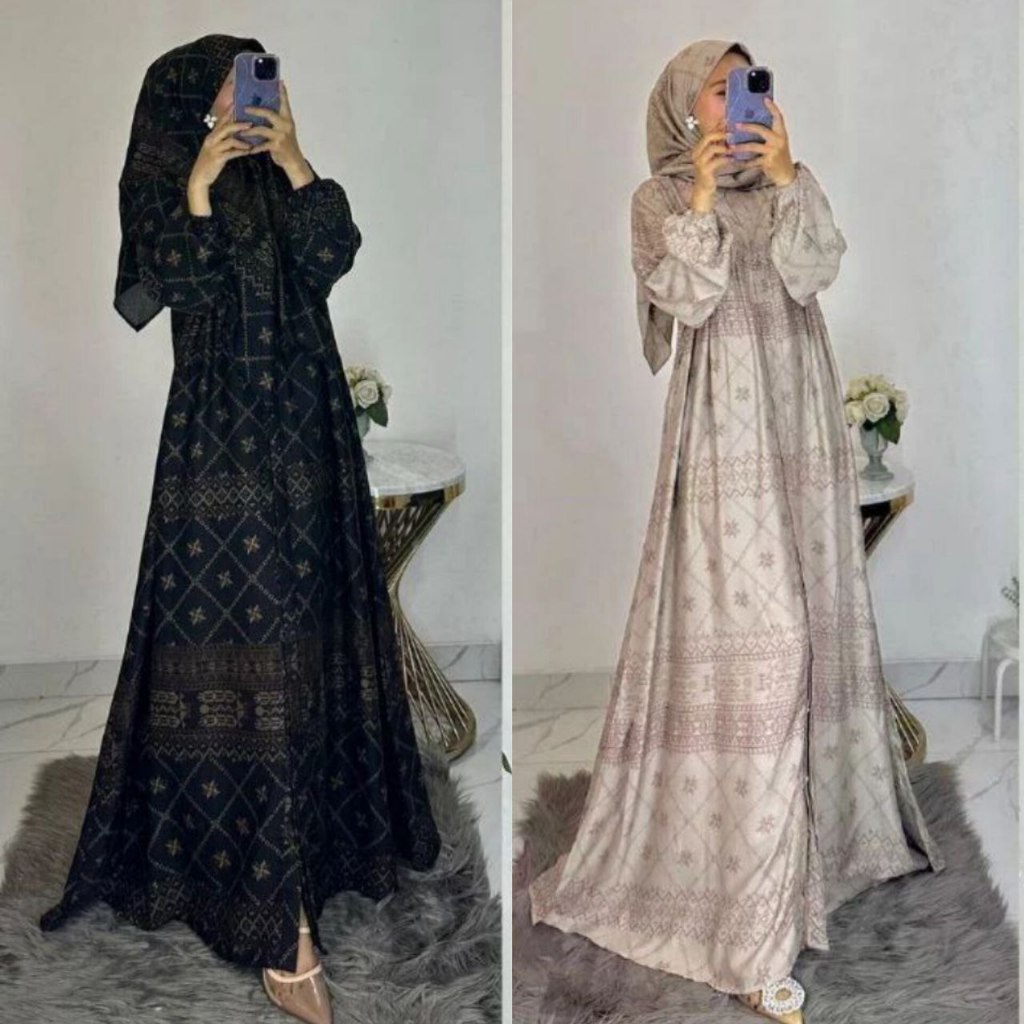 HITAM Sulmitcollection Gamis Turkey Amara Hijab Set Black Cream Gamis ...