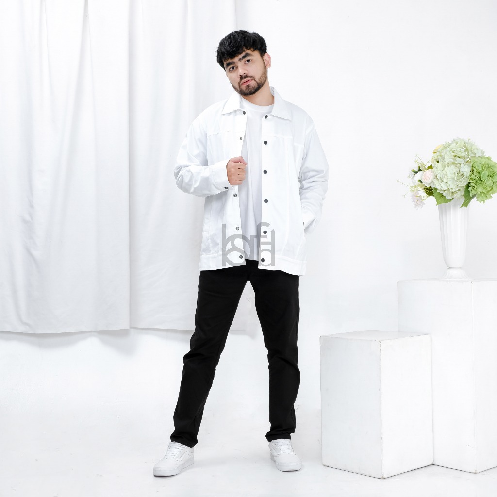 PUTIH Brofash Semi Parka Trucker Jacket for Adult Boys White | Shopee ...