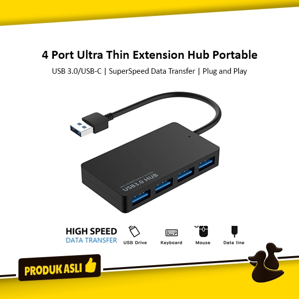 4-port Ultra Thin Extension USB Hub Type C USB 3.0 High Speed PC Laptop ...