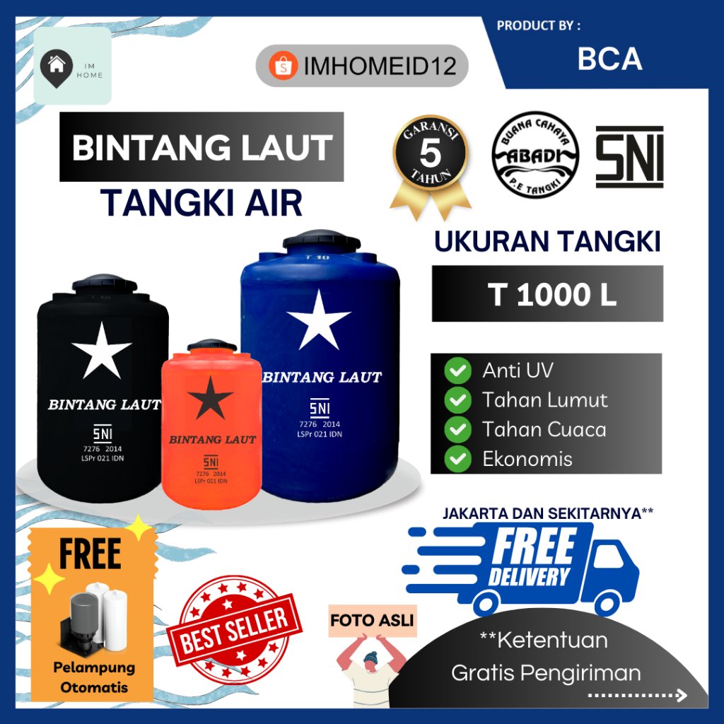 (IMHOME) - 1000 Liter Starfish Water Tank/Toren by BCA T1000 | Shopee ...
