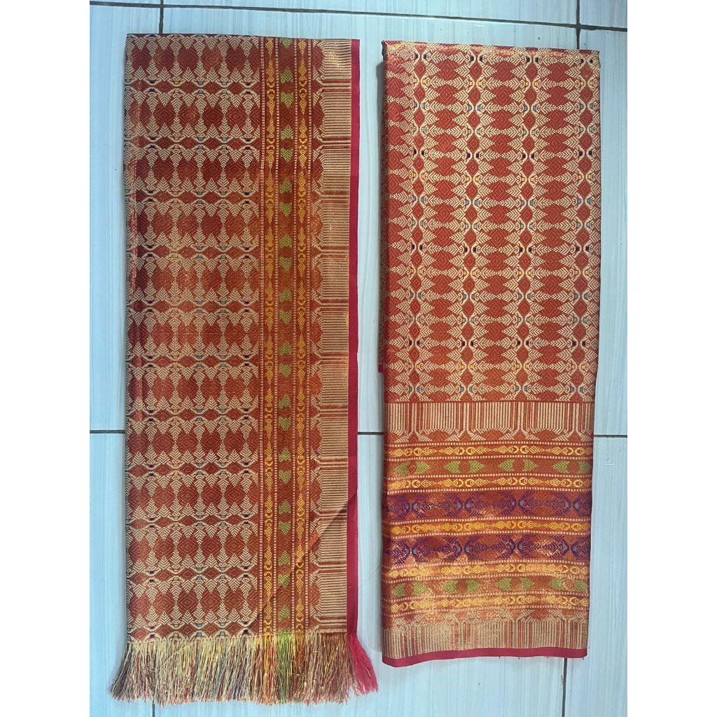 MERAH Songket Fabric set Shawl, Palembang songket Fabric, songket ...