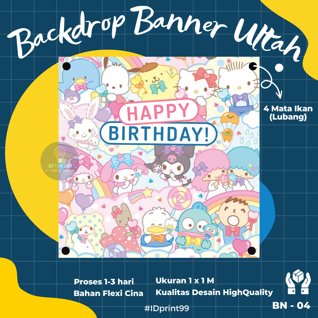 Kar Birthday BANNER. Sanrio/ Cute Character Birthday BACKDROP BANNER ...