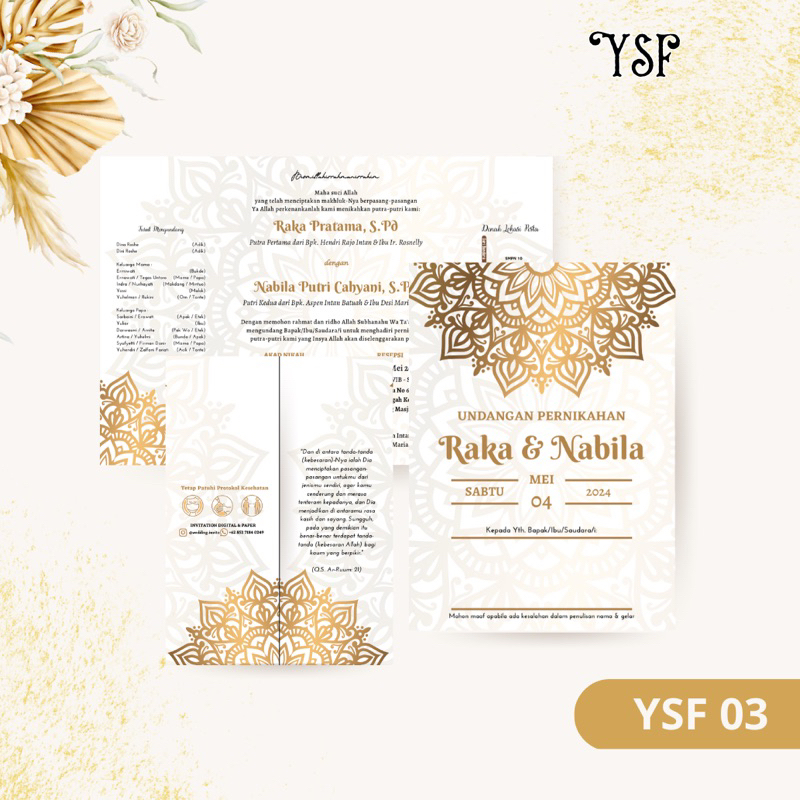 [YSF 03] Print 3 Fold Batik-Gold Invitations Custom Wedding Paper/Paper ...