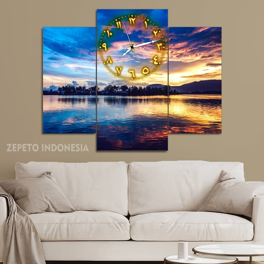 KAYU Mecca Madinah Muslim Wall Clock 50X40 Multi Panel / Makkah Madinah ...