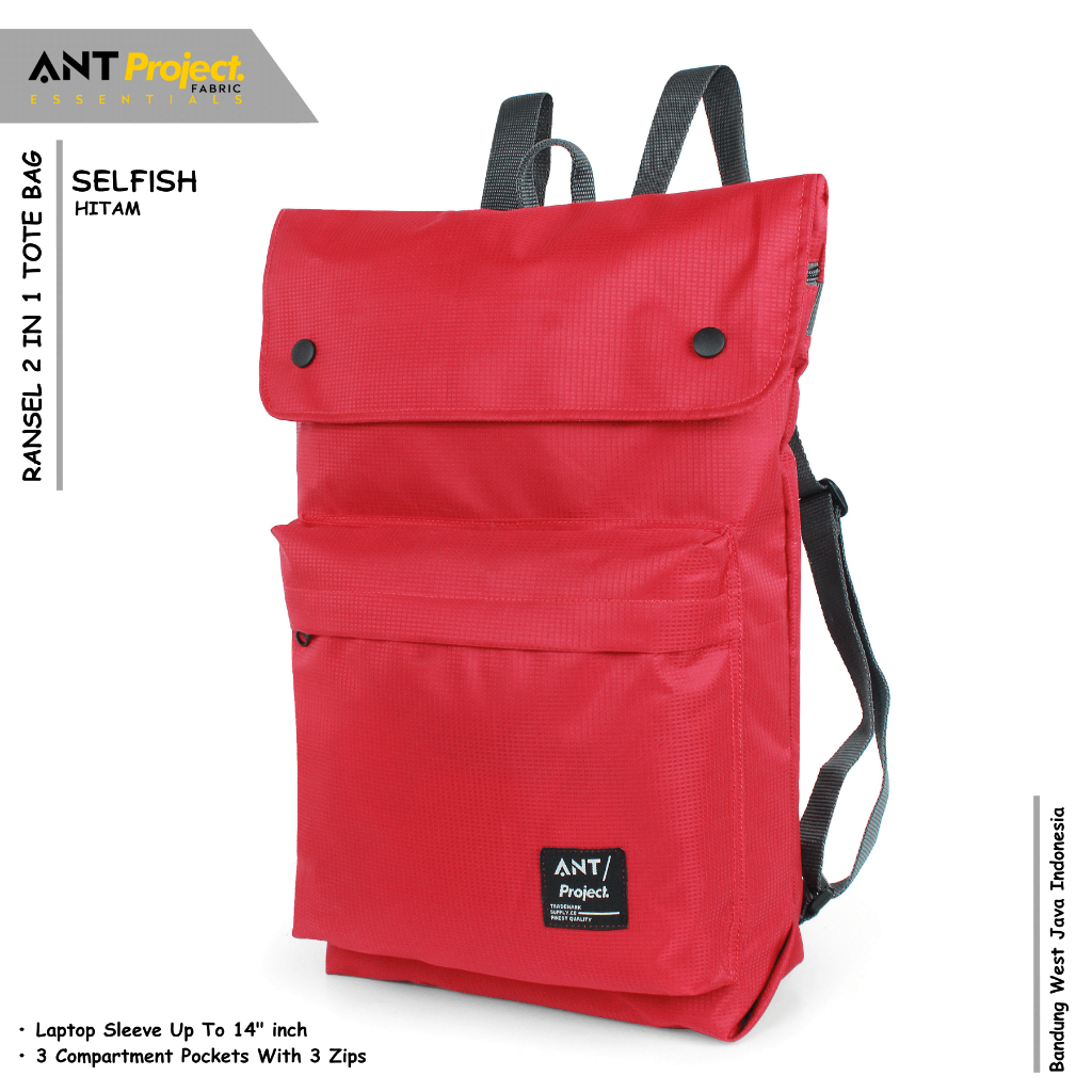 MERAH Ant Project - Unisex Red SELFISH Laptop Slot Backpack 25L ...