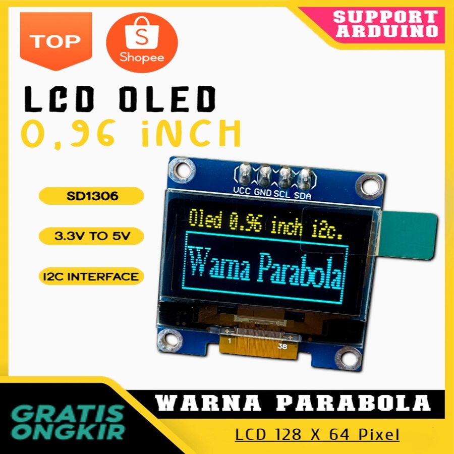 Oled 0.96 Inch 128X64 I2C 4 Pin Arduino Lcd Display Module | Shopee ...