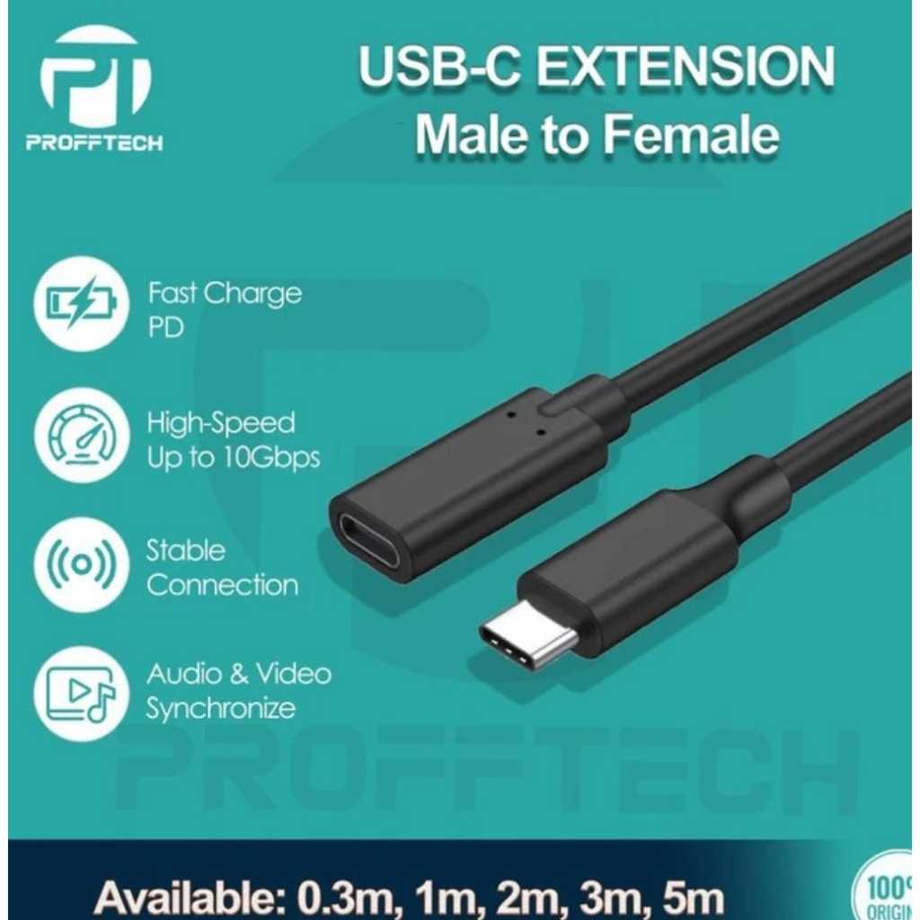 Cable Type-c thunderbolt male female profftech 5m 10Gbps 3a pd - 5 ...