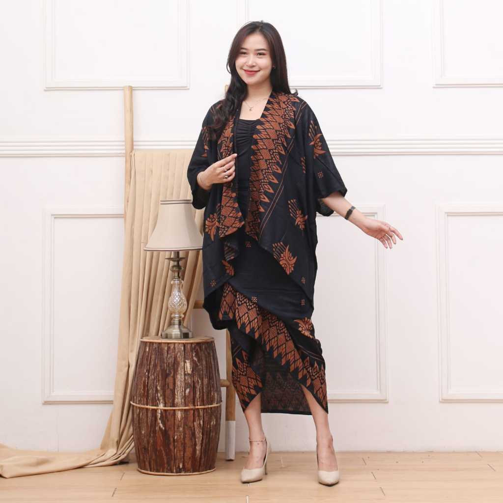 Modern Kebaya Cardigan Batik One set Skirt Lilit Batik Outfit Simple ...