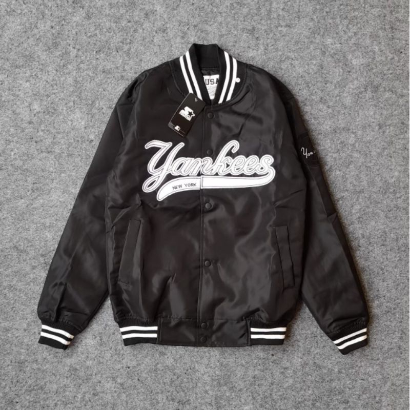 HITAM Varsity JACKET BOMBER YANKEES Black Embroidery PREMIUM FULL TAG ...