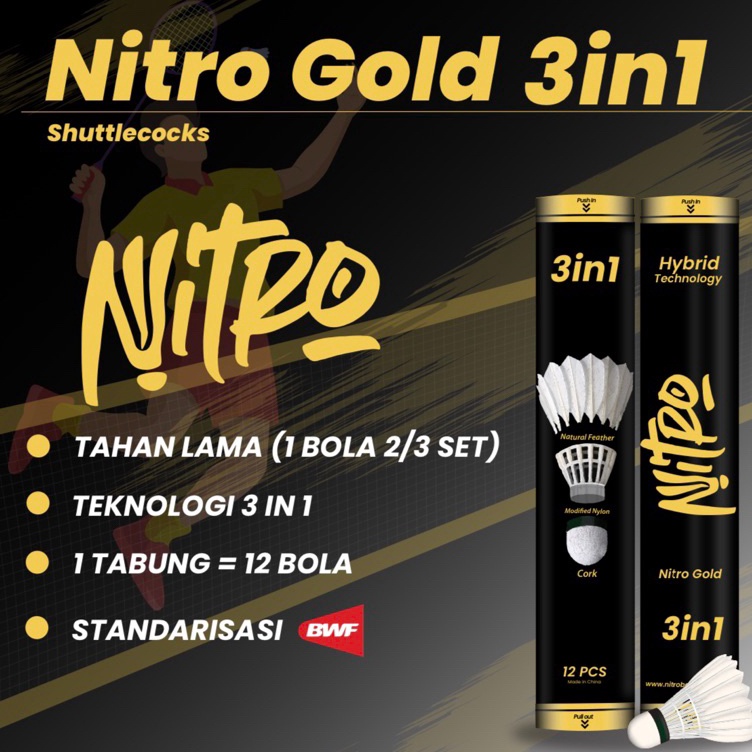Nitro 3 IN 1 BWF STANDARD Speed 78 GOLD SILVER Shuttlecock Cock Kok ...