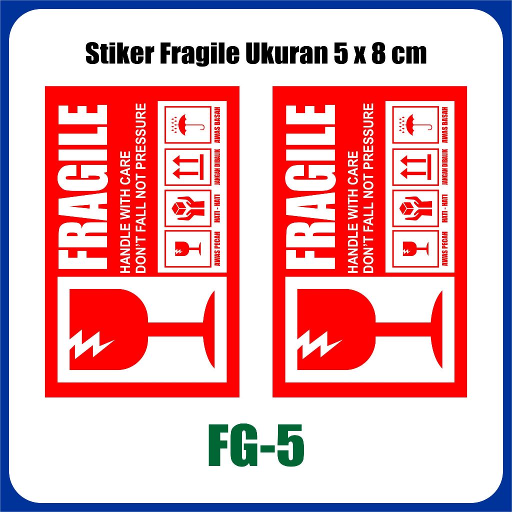 MERAH Fragile FG 5 Sticker | Size 5 x 8 cm | Shipping Label sticker ...