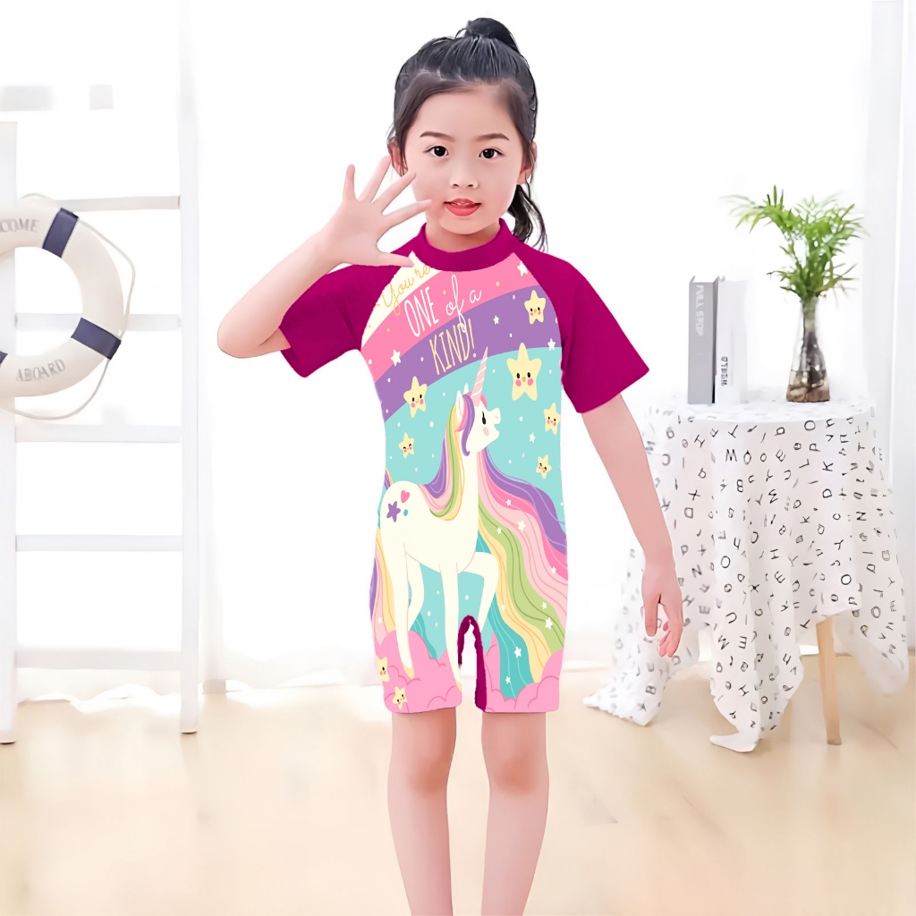 Girls Swimwear One Set Girls Swimsuit Short Sleeve Cartoon Character ...