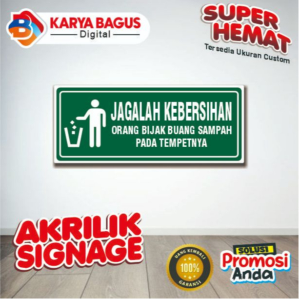 Acrylic Signage Size 30cm x 10cm "Save Cleanliness" Custom Size ...