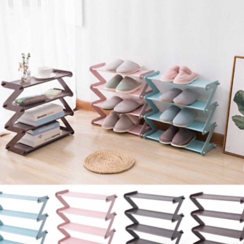 Kp8 ZIG ZAG Shoe Rack 4-tier Multipurpose Bookshelf Easy Disassembly66 ...