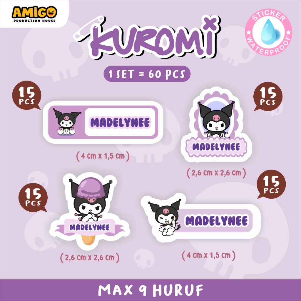 Sanrio Name Sticker My Melody Kuromi Cinnamoroll Pompompurin Sticker ...