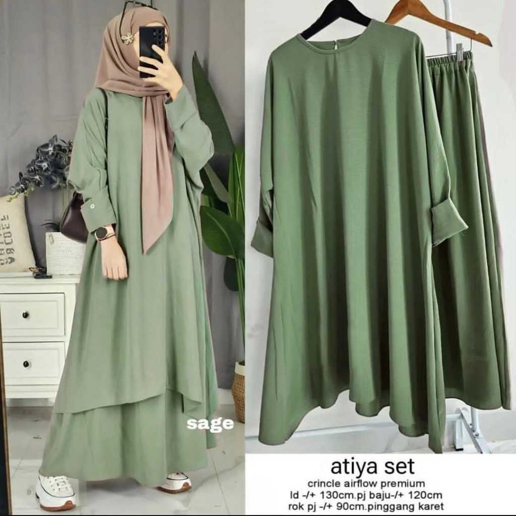 One set abaya set abaya matt airflow premium Tunic+Jumbo Skirt | Shopee ...