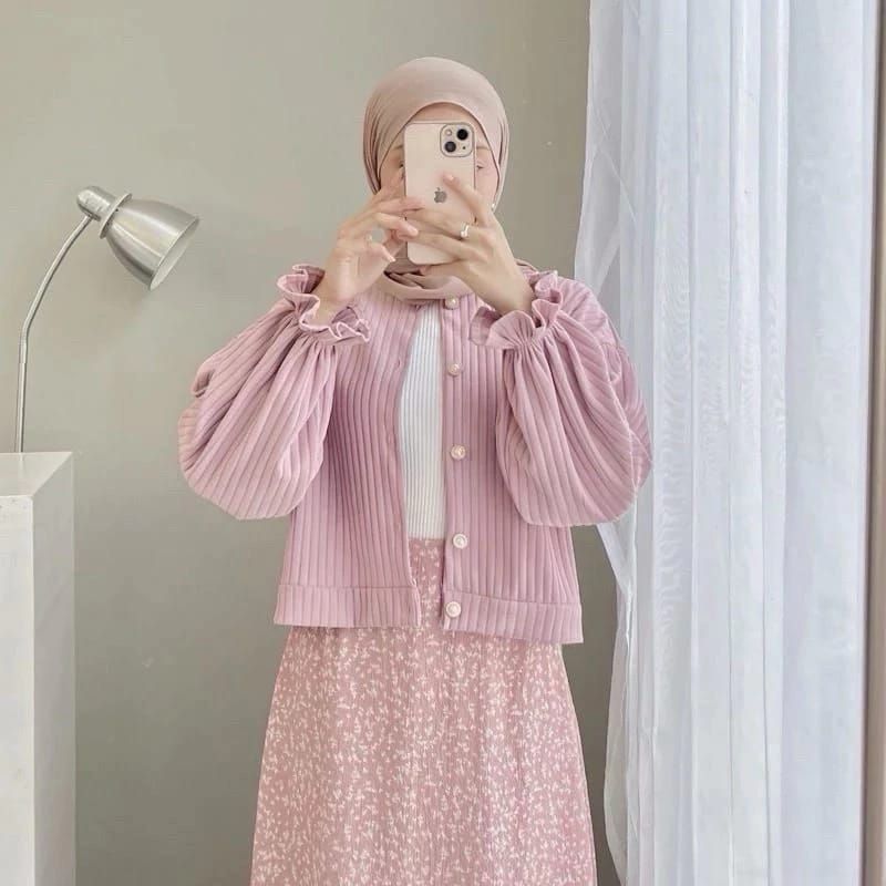 Women's Puffy Crop top Cardigan, Hornet Material, Balloon Sleeves / Korean Look Style Hornet ...