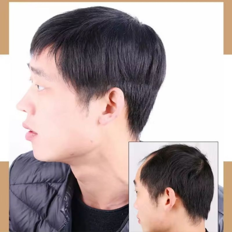 HITAM Toupee Men's Bald Cover Natural Short Hair Black Wig Hairclip Men ...