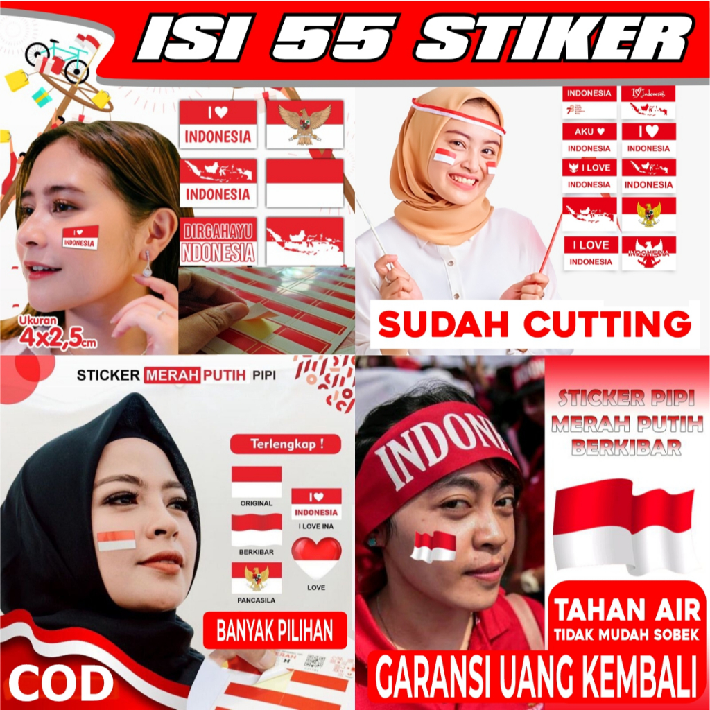 MERAH PUTIH [55 Pcs] 80th Republic of Indonesia Anniversary Cheek ...