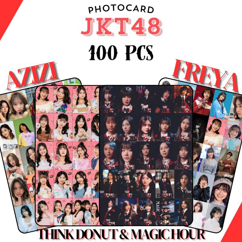 [100pcs] Jkt48 MIX PHOTOCARD - (THINK DONUT & MAGIC HOUR 2 SIDES) + (ZEE + FREYA 1 SIDE DOUBLE ...