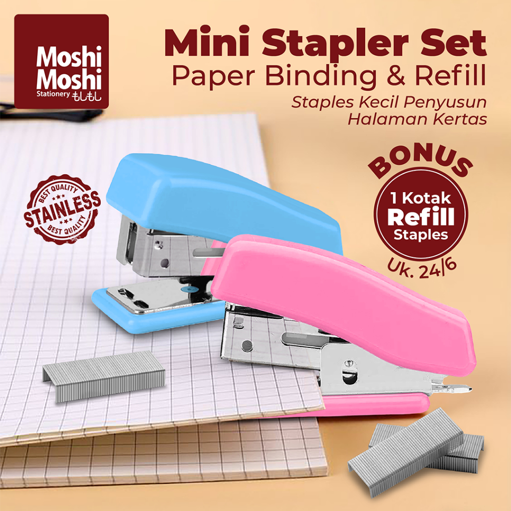 Mini Stapler Set Paper Binding Bonus Refill Portable Small Staples Free ...