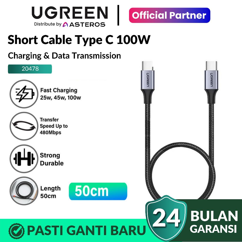 Ugreen USB Data Cable Type C To Type C PD 5A 100W Fast Charging 50CM ...