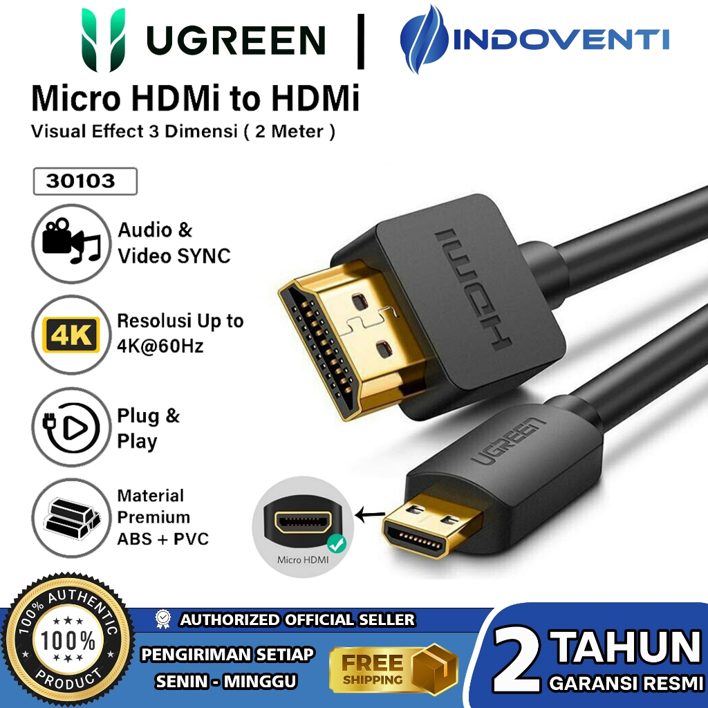 Ugreen Micro HDMI To HDMI Resolution Cable Support HD 4K Audio Video ...