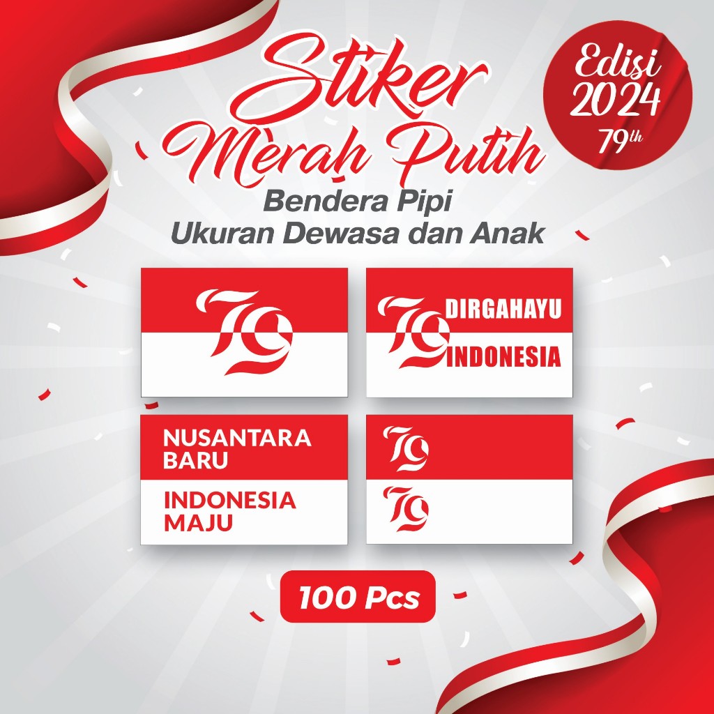 PUTIH MERAH 100 Pcs Red and White Cheek Flag Stickers / August 2024 ...
