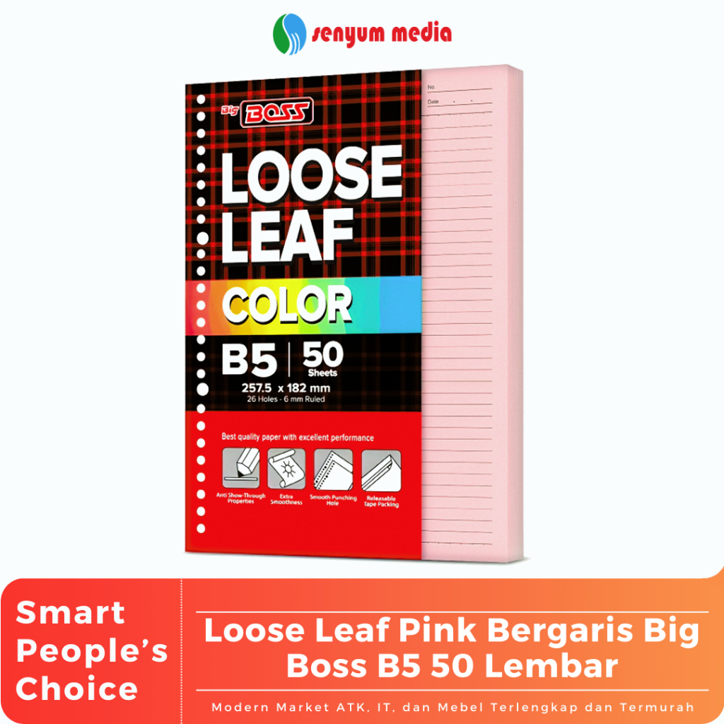 Loose Leaf Pink Striped Big Boss B5 50 Sheets (1 Pcs Contains 50 Sheets ...