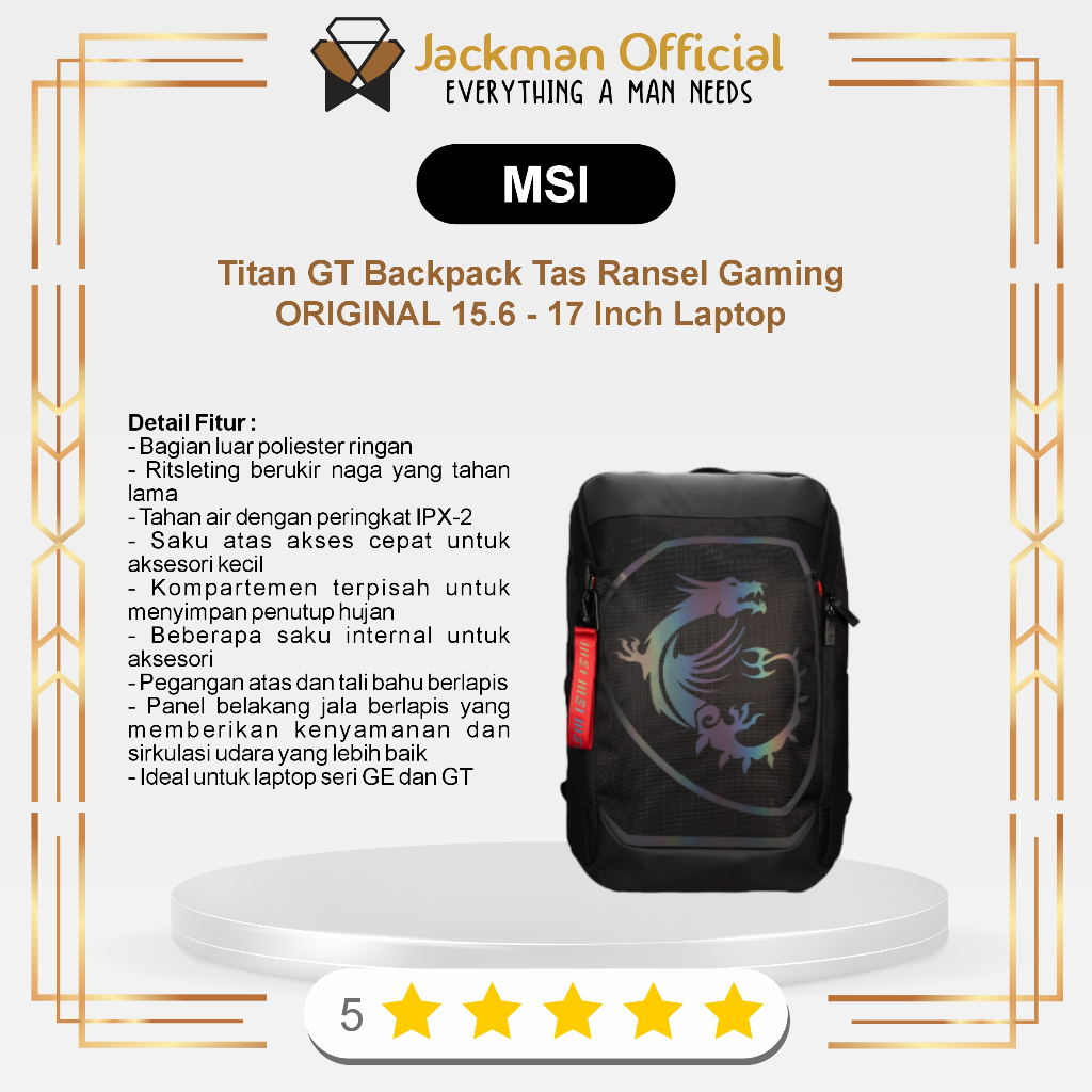 MSI Titan GT Backpack ORIGINAL Gaming Backpack 15.6 - 17 Inch Laptop ...