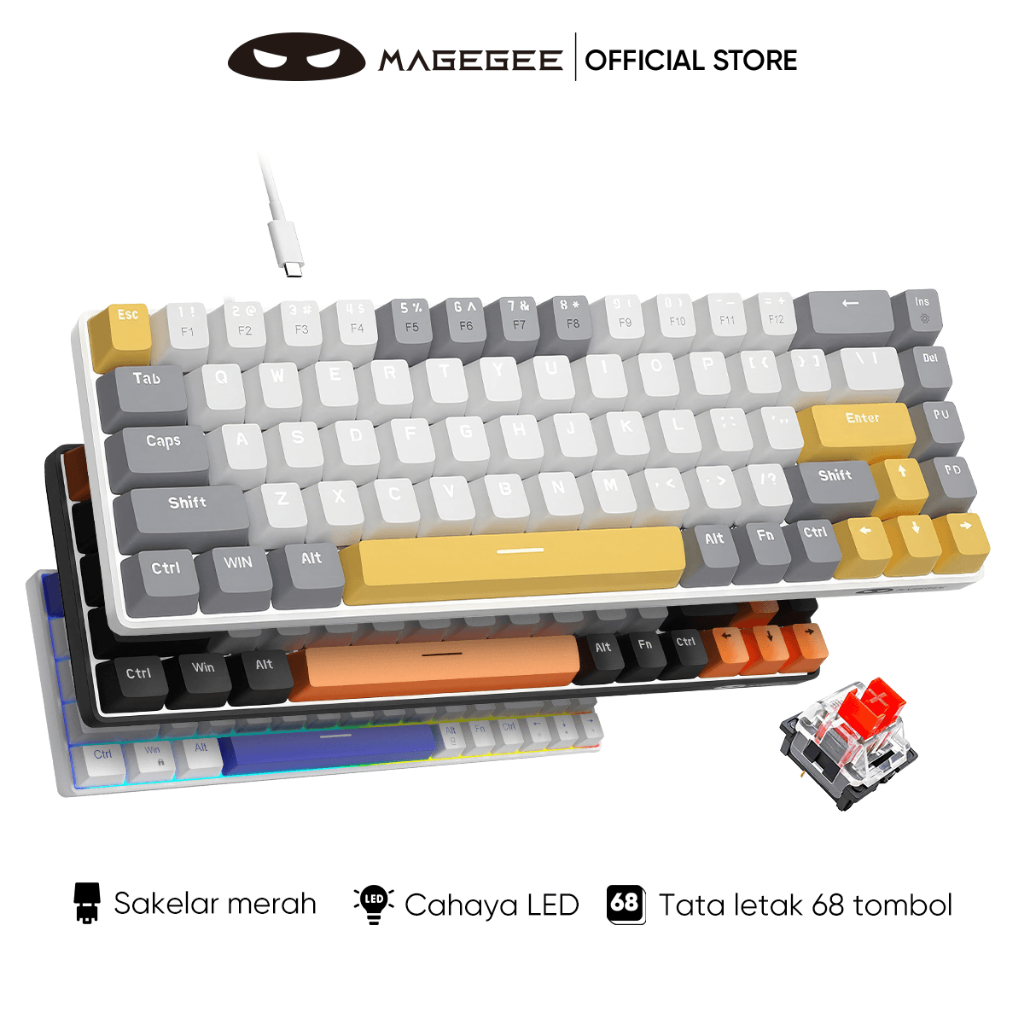 Magegee Keyboard Mechanical Gaming Wired 68 Keys RGB Lights Red Switch ...
