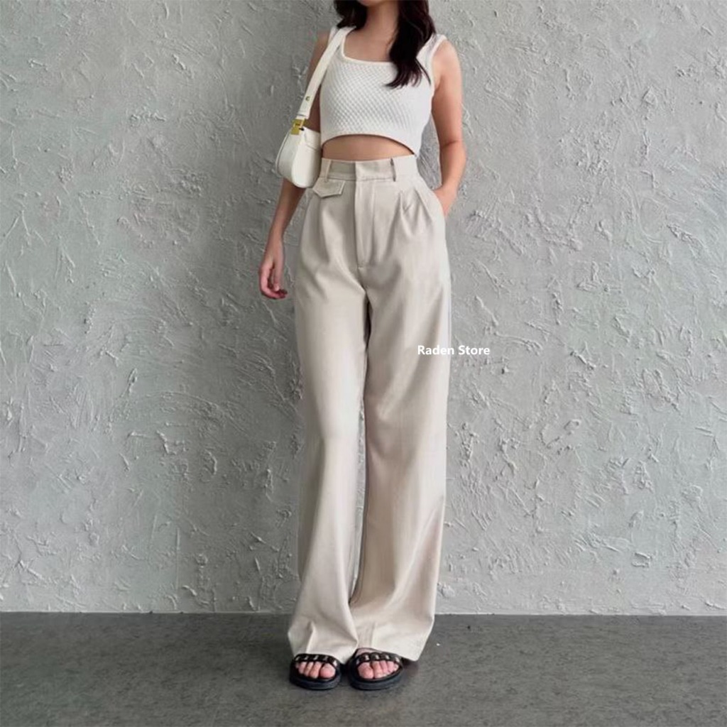 ORO Pants Loose Pants Trousers Women's Highwaist Anti-Wrinkle Pants ...