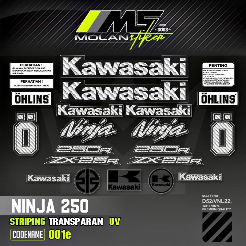 Decal Sticker Striping Transparent Variation Uv Ninja RR 250 Mono Ninja ...