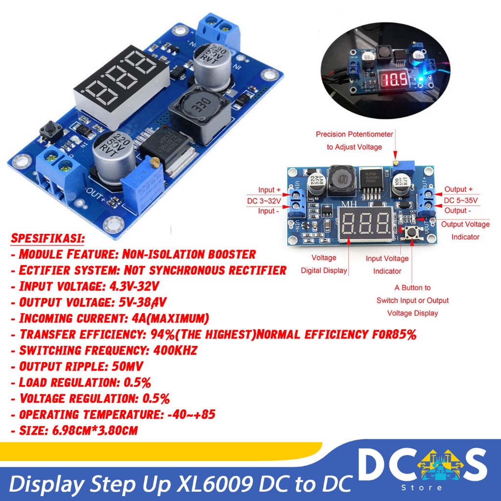 Display Step Up XL6009 Dc to Dc Boost Converter LED Voltmeter 4A 5-35V | Shopee Malaysia