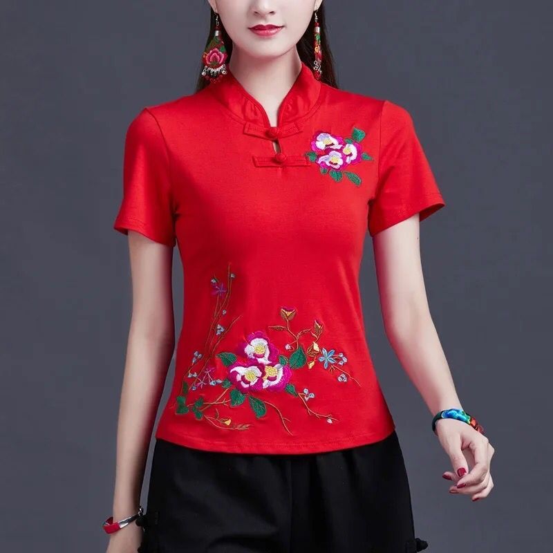 Chinese New Year Clothes Luna Flower Embroidered Shanghai Collar Blouse ...