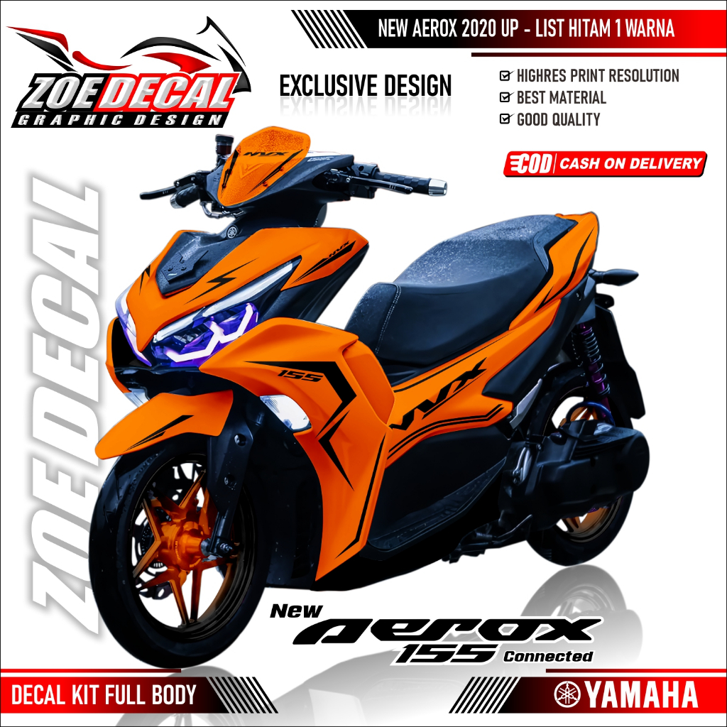HITAM New Yamaha Full Body AEROX 155 Motif/Livery Gradation List Black ...