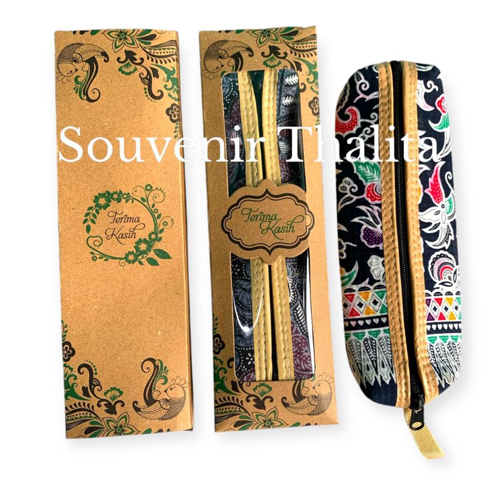 Contents: 50 Pcs Batik Pencil Case Souvenirs 19x7cm Rustic Box ...