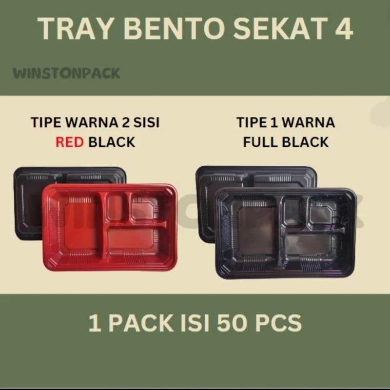 HITAM MERAH Mika Bento 4 compartment black & red black / compartment ...