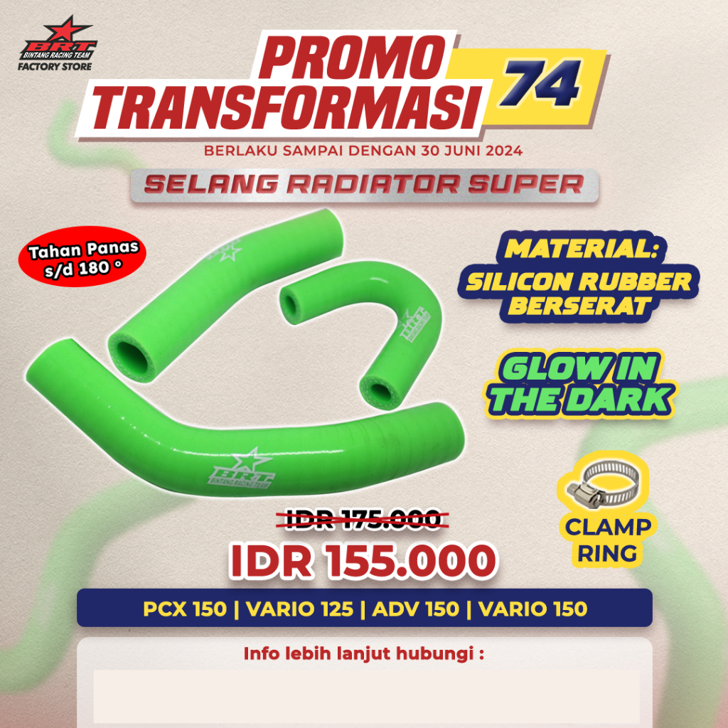Radiator Hose BRT TUBE RADIATOR SUPER BRT - PCX150/ADV 150/VARIO 125/VARIO 150 - BINTANG RACING ...