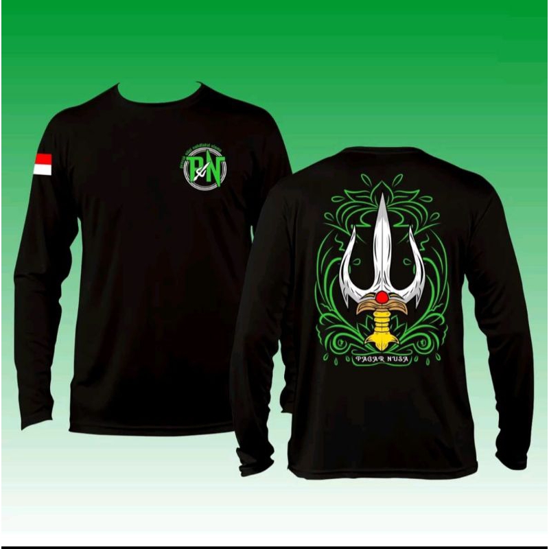 HIJAU Pagar NUSA T-SHIRT LONG SLEEVES GREEN PATTERN FRONT, ROUND LOGO ...